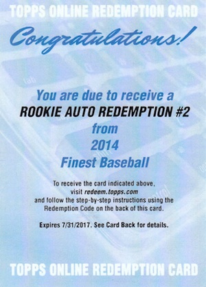 2014 Topps Finest Baseball Rookie Autograph Redemptions Announced