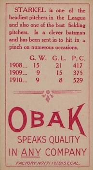 1909-11 T212 Obak Baseball Cards Checklist, Set Info