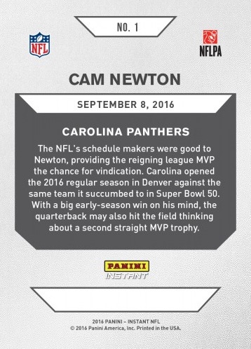 2016 Panini Instant NFL Football Checklist, Print Run, Set Info, Reviews